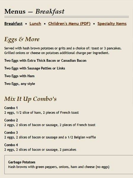 Menu at Burnt Toast Restaurant, Elgin