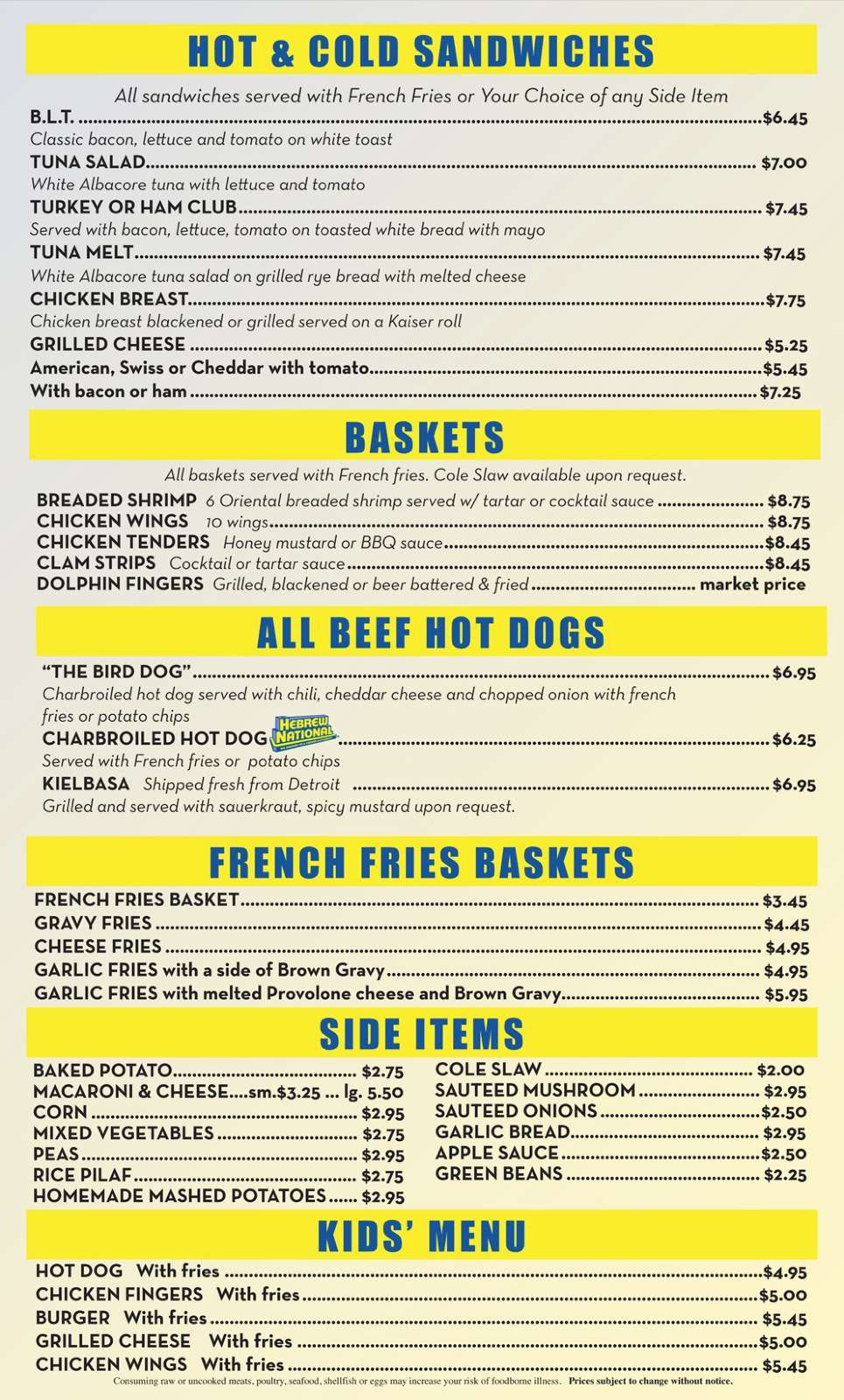 Menu at The Cage Bar and Grill, Hollywood