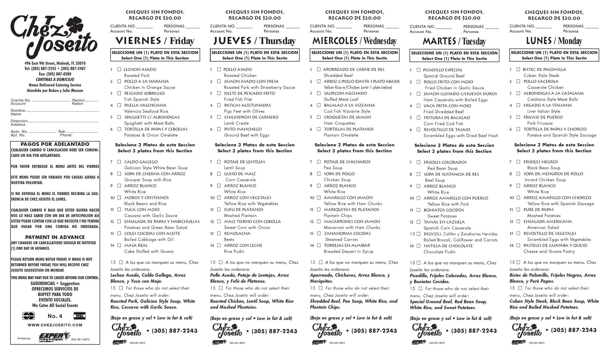 Chez Joseito Menu, Menu for Chez Joseito, Hialeah, Miami - Urbanspoon ...