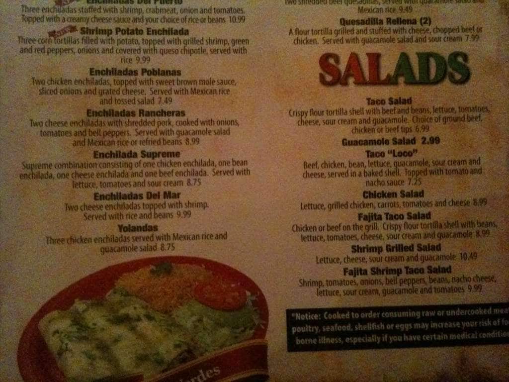 Menu at El Loro restaurant, Chesapeake