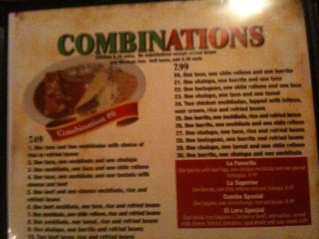 Menu at El Loro restaurant, Chesapeake