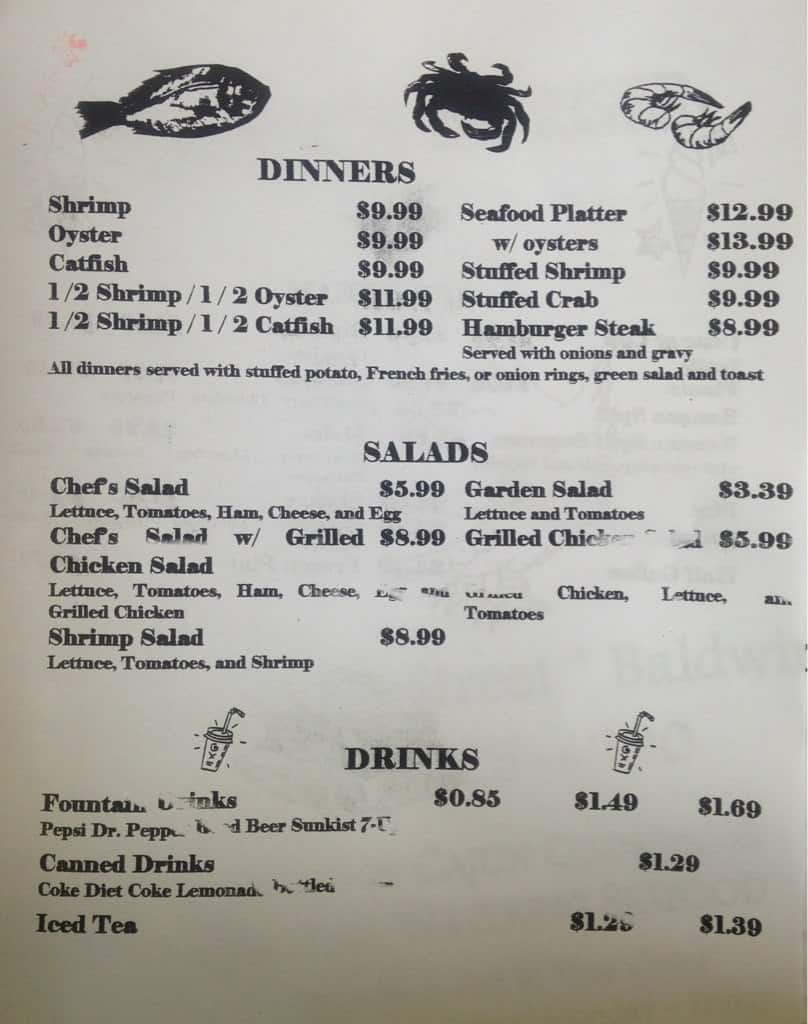 Menu at Chick's Burger restaurant, Baldwin