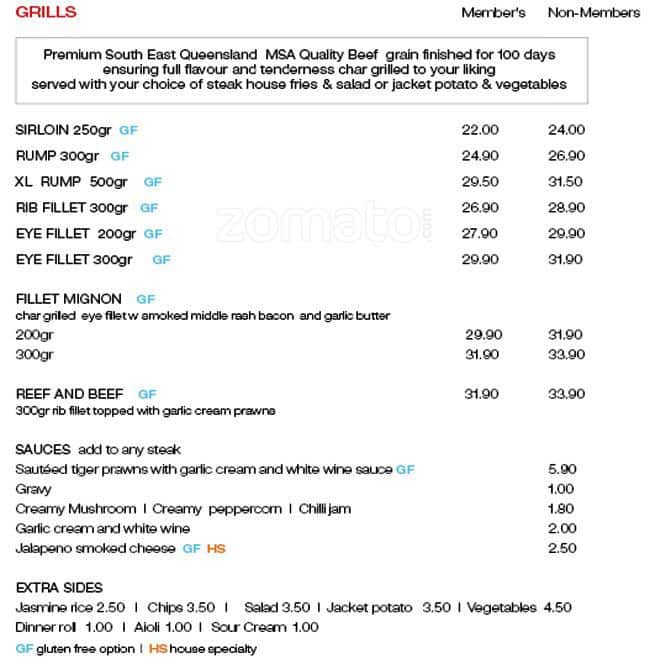 Menu at Cazalys Stadium pub & bar, Cairns