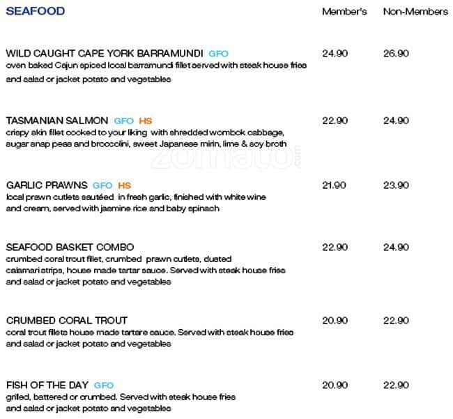 Menu at Cazalys Stadium pub & bar, Cairns