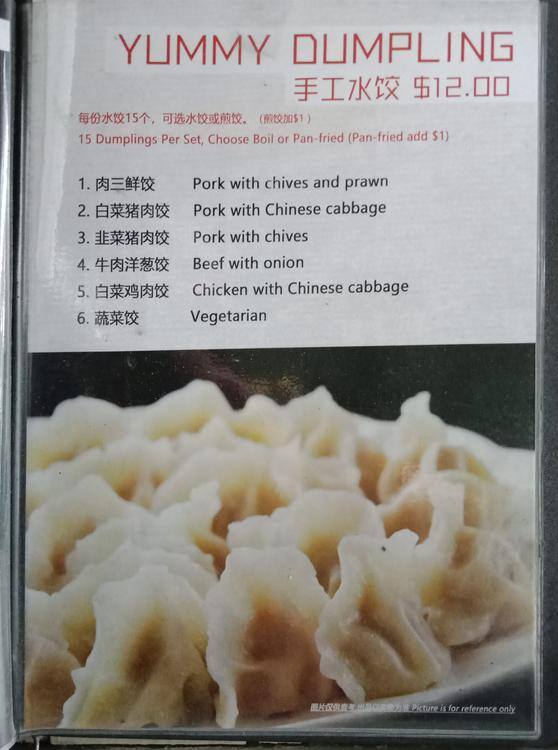 Menu at Yummy Dumpling House restaurant, Auckland