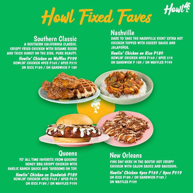 Menu at Howl Chicken restaurant, Quezon City