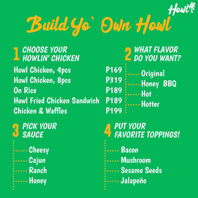 Menu at Howl Chicken restaurant, Quezon City