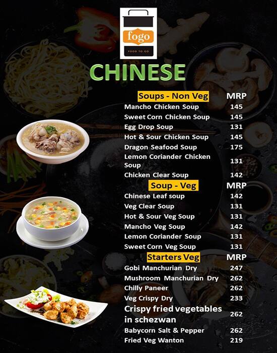 Menu of FOGO - Chinese, Mogappair, Chennai