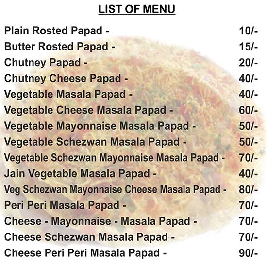 Menu of Duniyadari Food Centre, Borivali West, Mumbai