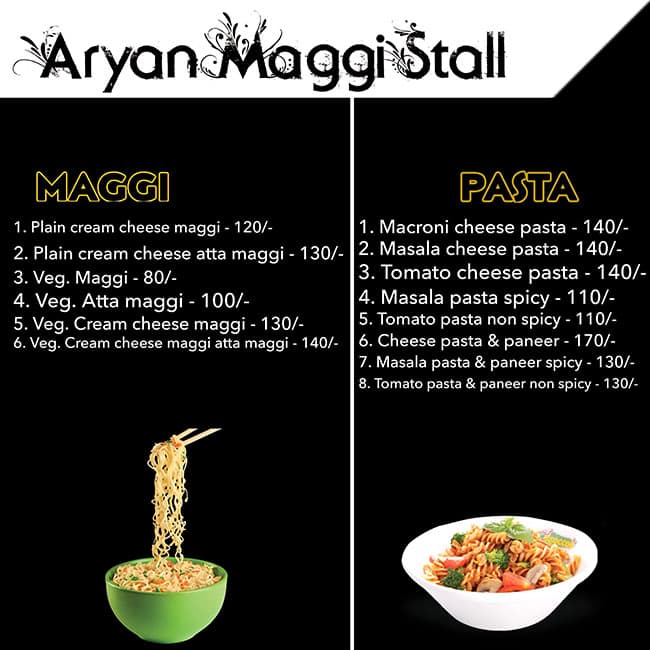 Menu at Aryan Maggi Stall, Jamshedpur