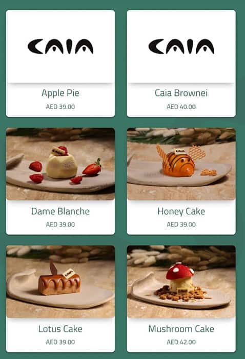 Menu of CAIA Cafe, Al Safa, Dubai