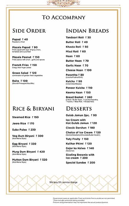 Menu at Moti Mahal Delux Indore, Indore