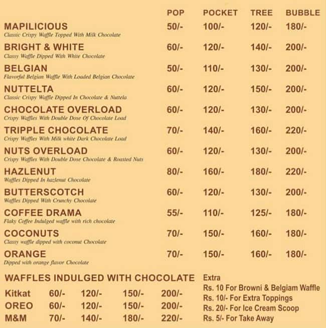 Menu of Waffles Hub, Alwal, Secunderabad