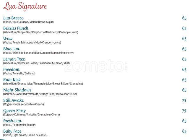 Menu at Lua Restaurant and Lounge at Sofitel Dubai Resort and Spa, Dubai