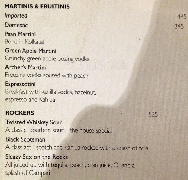 Shisha Menu,Menú para Shisha, Camac Street Area, Kolkata - Zomato