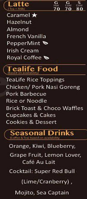 Menu at Tea Life pub & bar, Parañaque, 51 Aquirre Ave