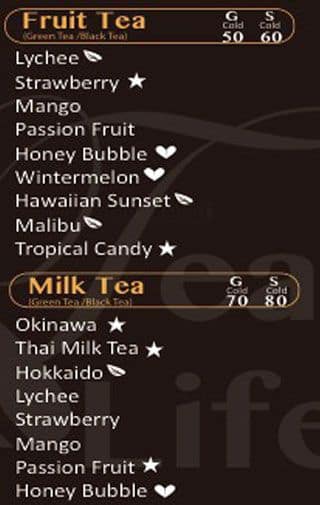 Menu at Tea Life pub & bar, Parañaque, 51 Aquirre Ave