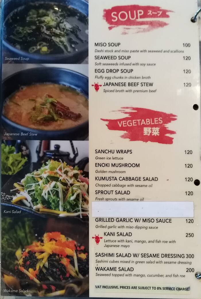 Menu at Sandaya Yakiniku BBQ, Quezon City, L5-L7