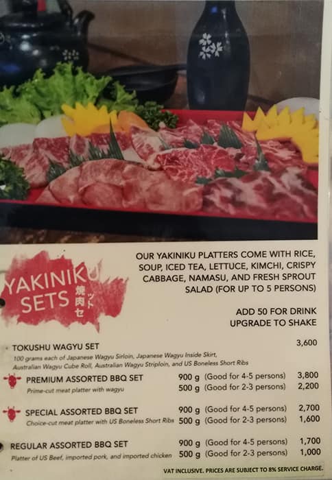 Menu at Sandaya Yakiniku BBQ, Quezon City, L5-L7