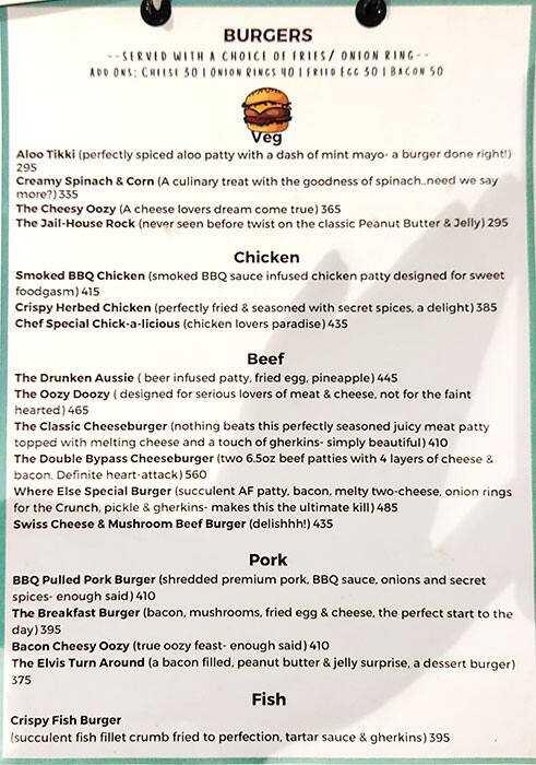 Menu at Where Else Diner & Bar, Pune, Villa #18