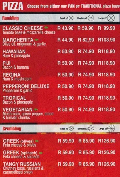 Menu at Roman's Pizza pizzeria, Centurion, Cantonments Rd.