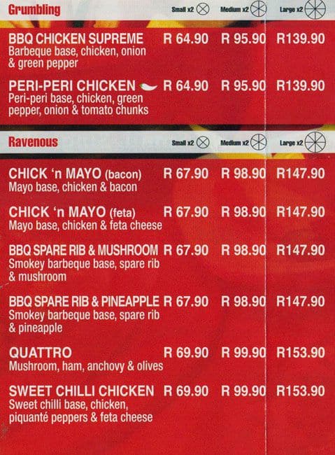 Menu at Roman's Pizza pizzeria, Centurion, Cantonments Rd.