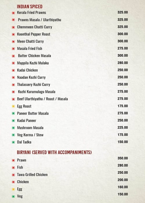 Menu at Cafe Canopy, Kochi