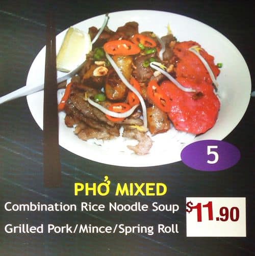 Menu at Pho Express fast food, North Sydney, 100 Miller St