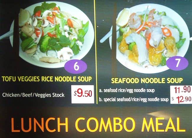 Menu at Pho Express fast food, North Sydney, 100 Miller St