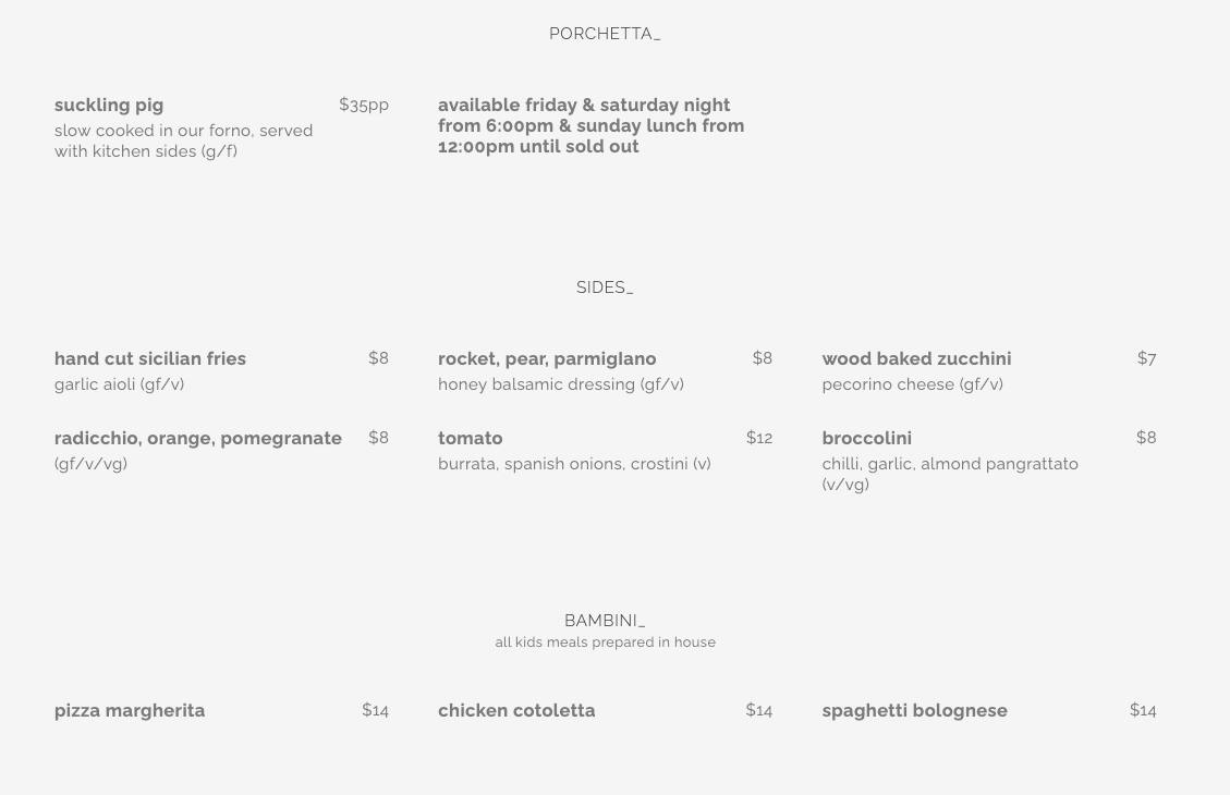 Menu at The Italian Food Project restaurant, Camden