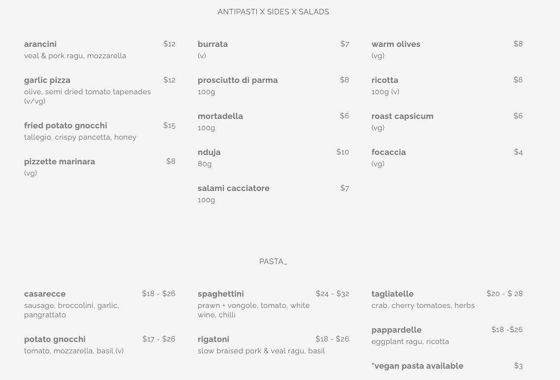 Menu at The Italian Food Project restaurant, Camden