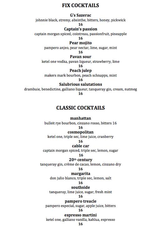 Menu at Fix Restaurant and Wine Bar, Brisbane City