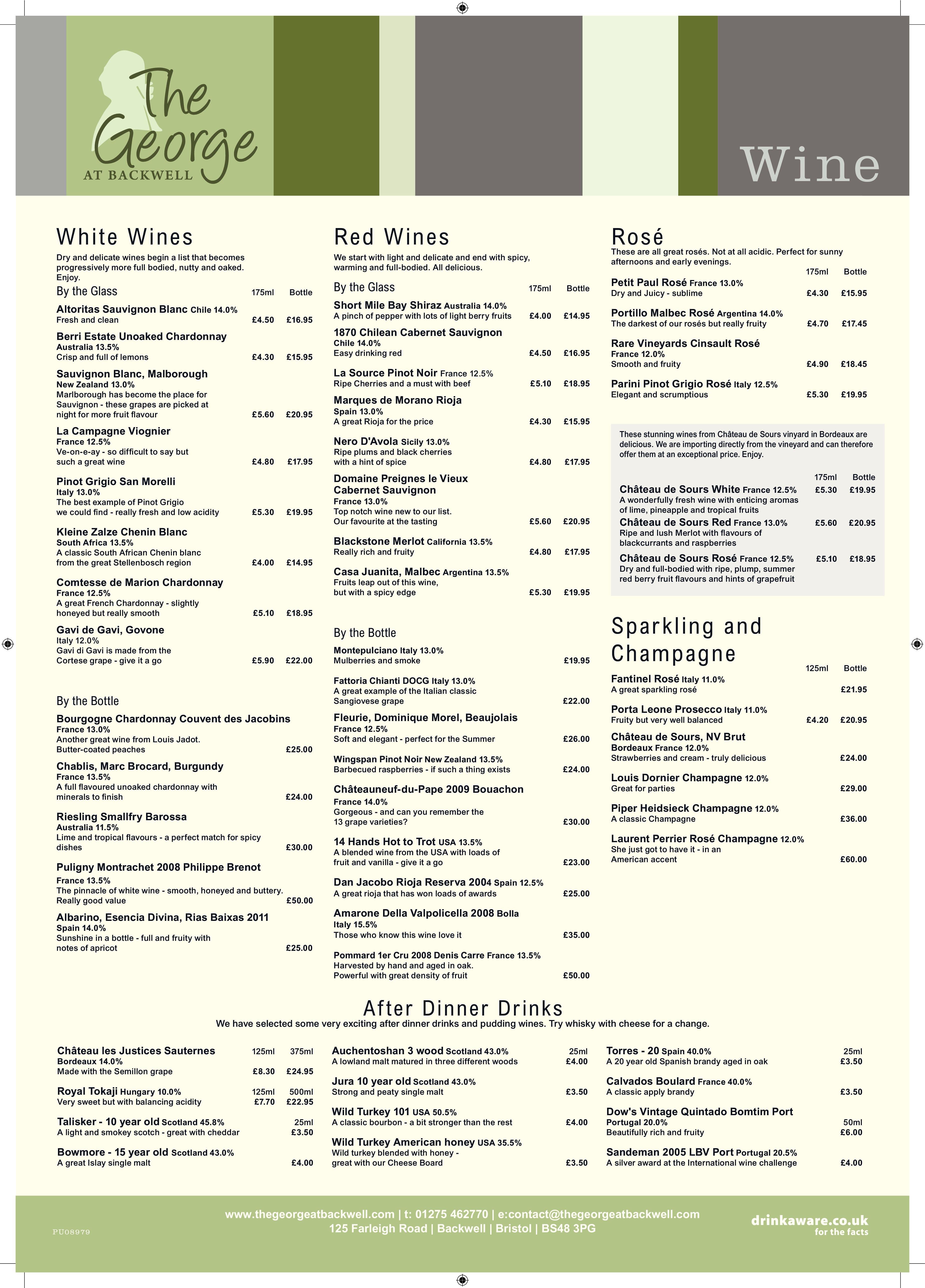 Menu at The George at Backwell pub & bar, Bristol