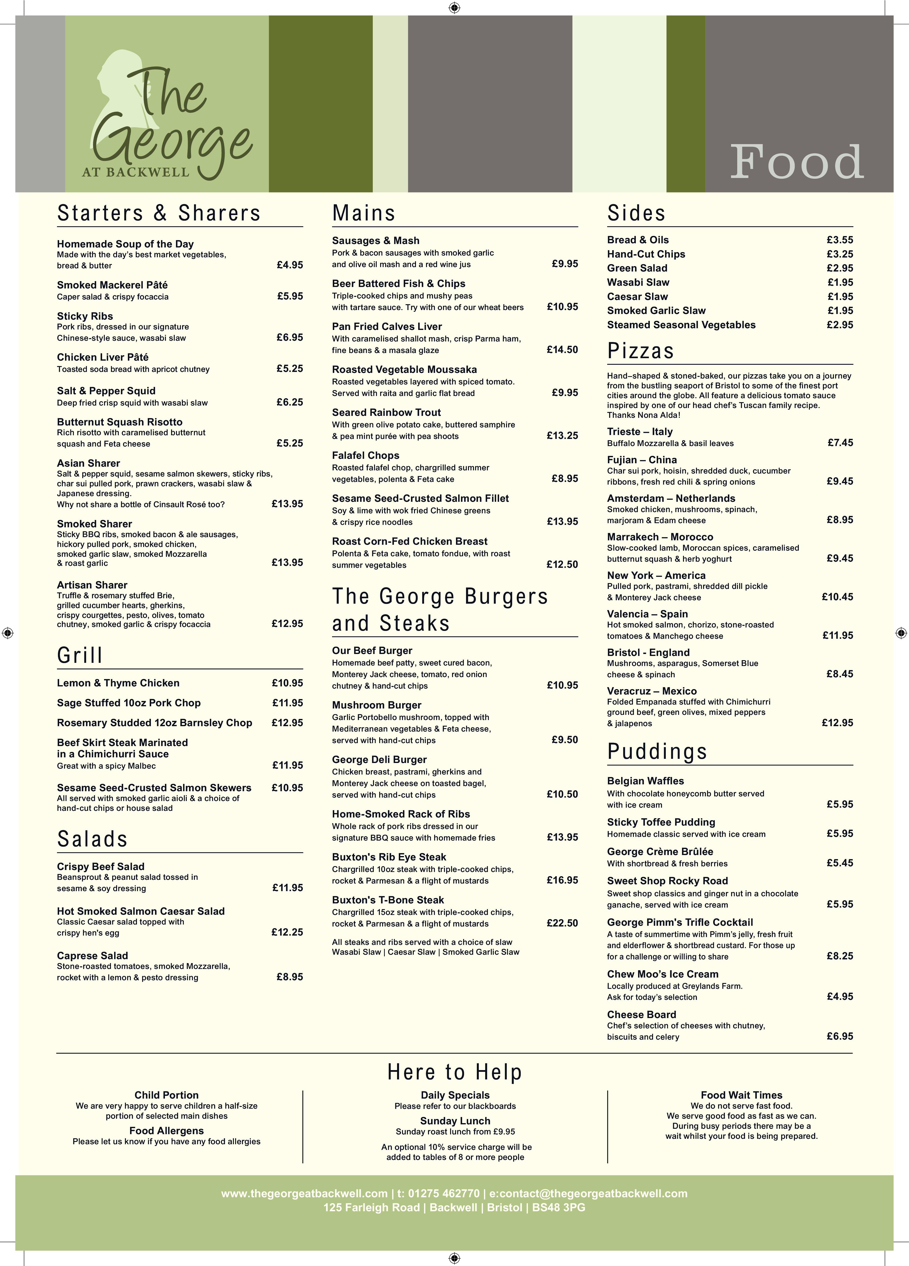 Menu at The George at Backwell pub & bar, Bristol