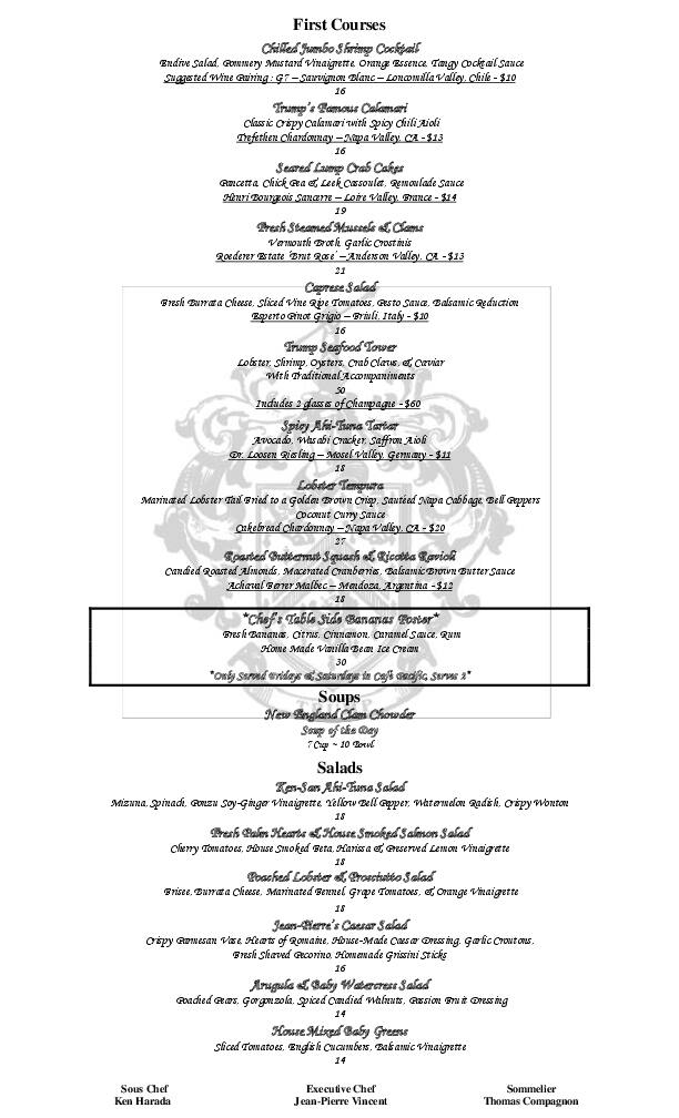 Menu at Trump National Golf Club Los Angeles, Rancho Palos Verdes, 1 ...