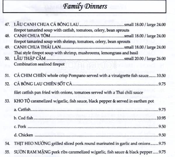 Menu at Chez Christina restaurant, Milpitas