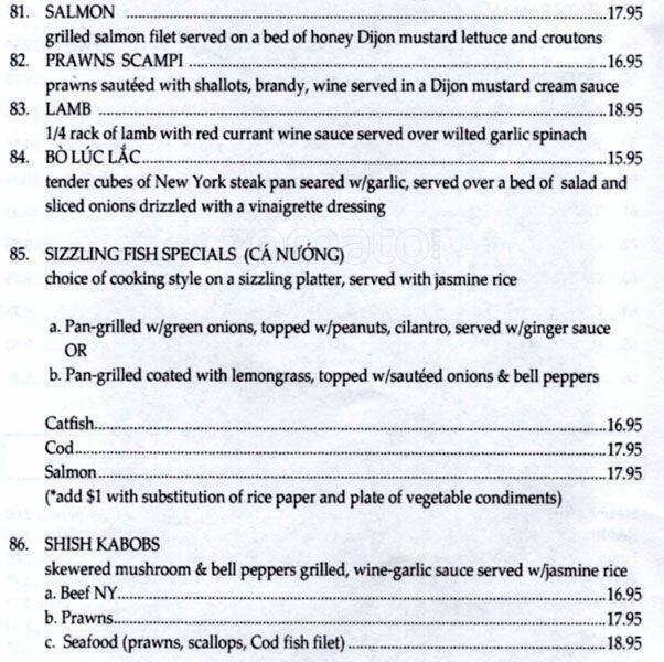 Menu at Chez Christina restaurant, Milpitas