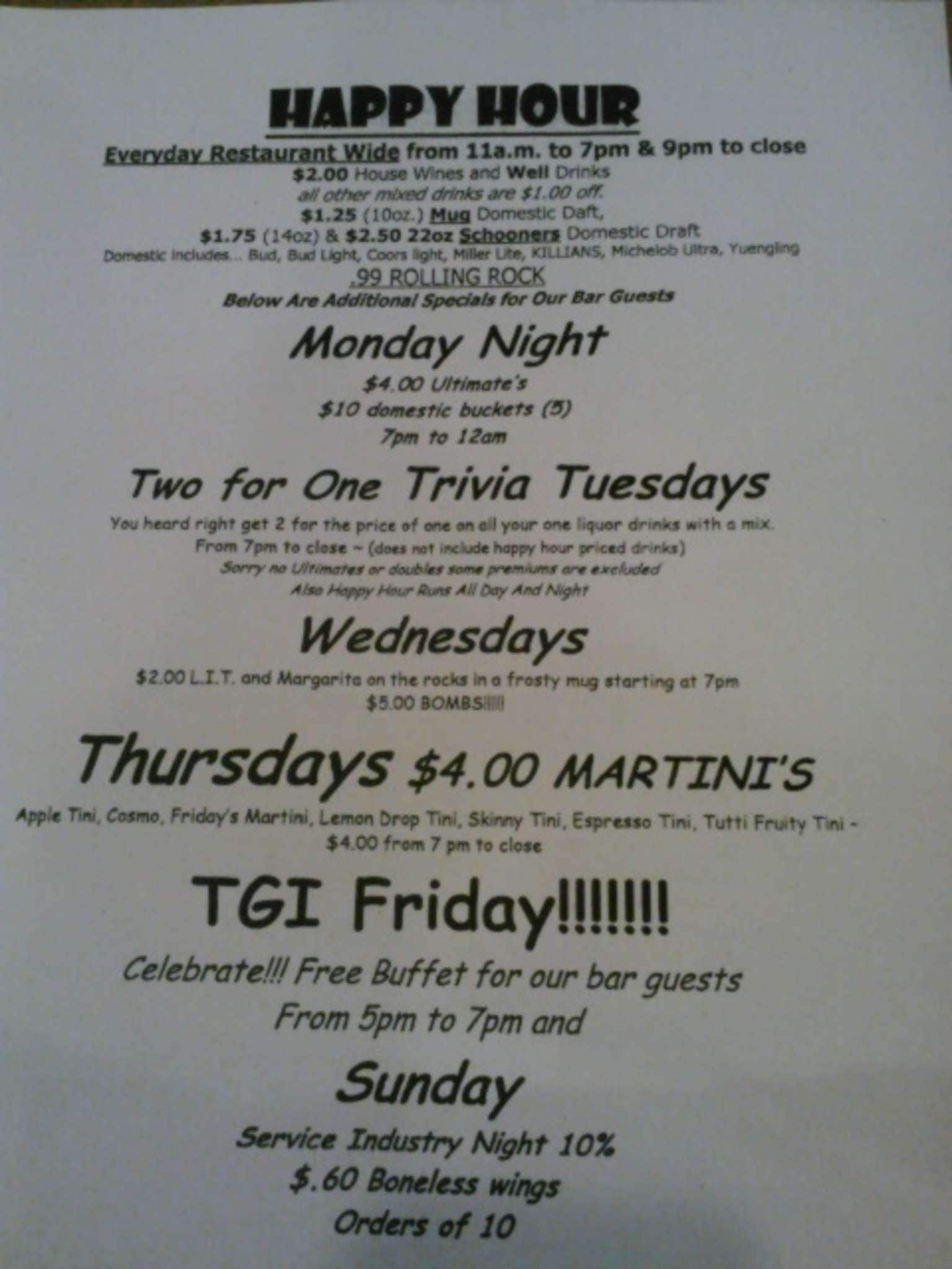 TGI Fridays Menu, Menu for TGI Fridays, Panama City, Panama City ...