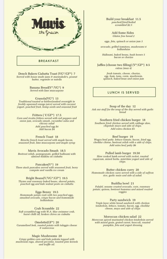 Menu at Mavis the Grocer pub & bar, Abbotsford