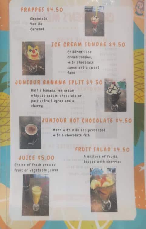 Menu at Cool Bananas cafe, Auckland