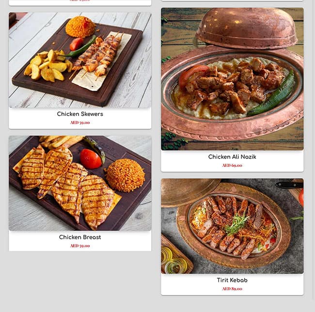 Menu at The Qasab restaurant, Dubai