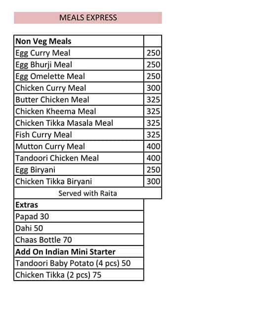 Menu of Meals Express, Malad West, Mumbai