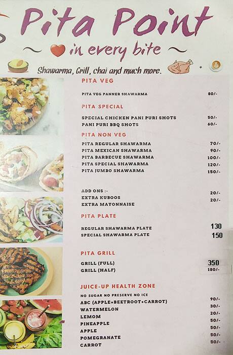Menu of Pita Point, Velachery, Chennai