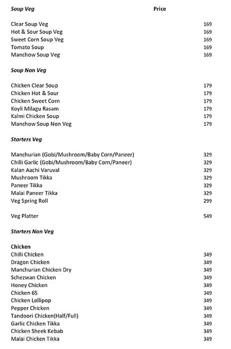 Menu of Moti Mahal Barbecues, Egatoor, Chennai