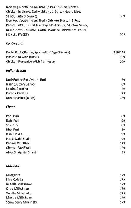 Menu at Moti Mahal Barbecues - Marina Mall, Chennai
