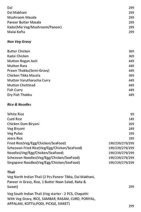 Menu at Moti Mahal Barbecues - Marina Mall, Chennai
