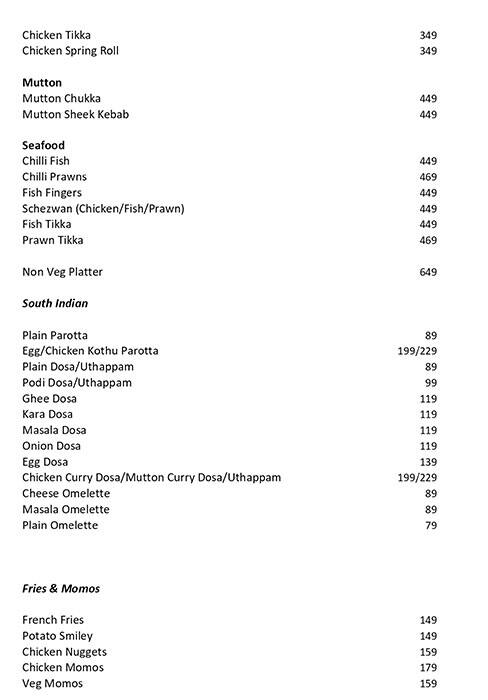 Menu at Moti Mahal Barbecues - Marina Mall, Chennai