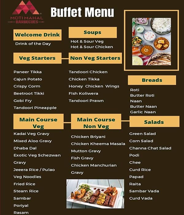 Menu of Moti Mahal Barbecues, Egatoor, Chennai