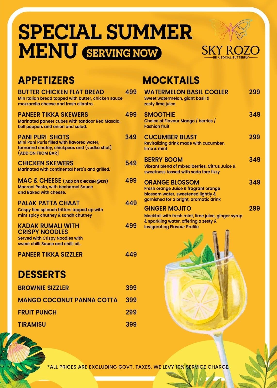 Menu of Sky Rozo, Janakpuri, New Delhi