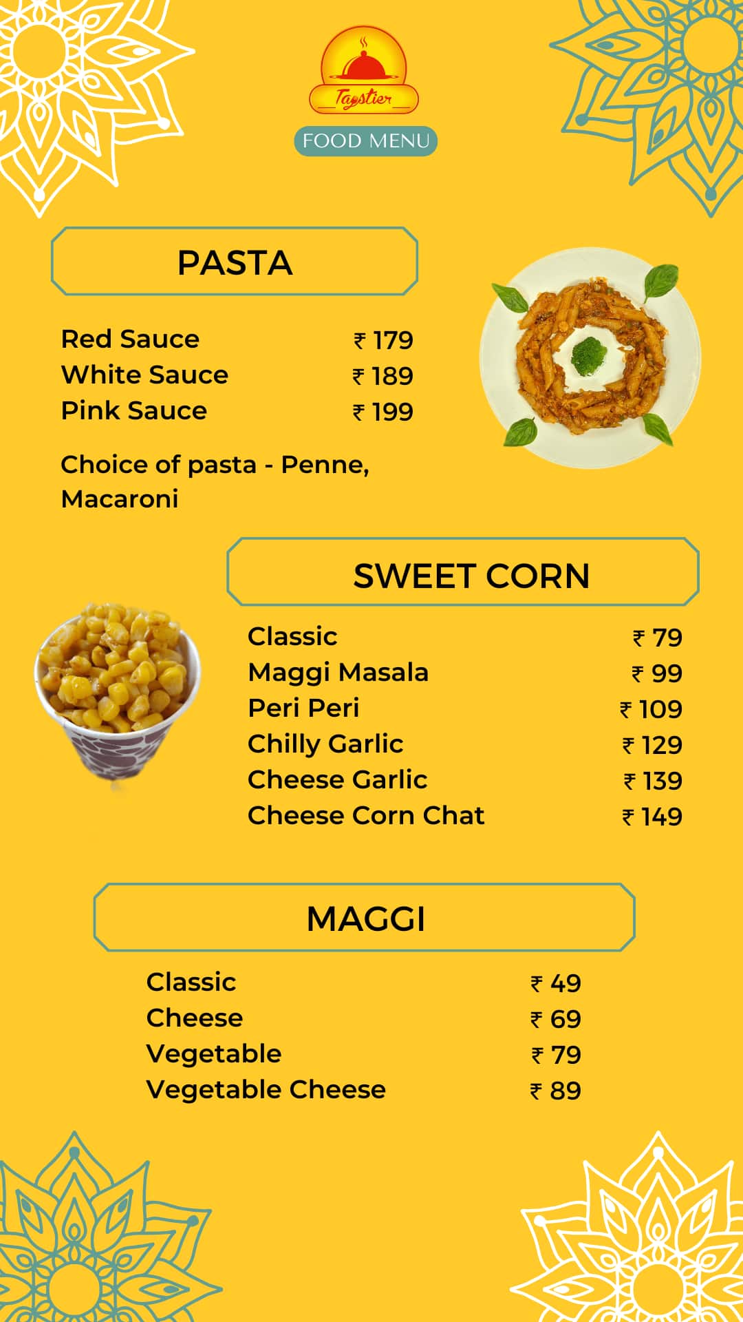 Menu of Taystier, Worli, Mumbai